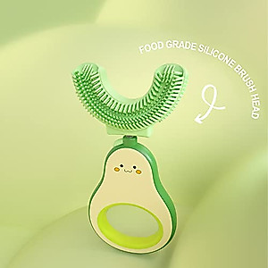 Pampoo Kids U Shaped Toothbrush Avocado Shape Silicone Manual Toothbrush for 2-7years Oral Cleaning U-Shaped Toothbrush