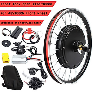 TQSHOoP 20" Front Wheel Hub E-Bike Conversion Kit, 48V 1000W E-Bike Brushless and Gearless Hub Motor Kit