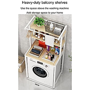 Over The Washer and Dryer Storage Shelf, Bathroom Space Saving Organizer Rack with Clothes Hanging Rod Rail, Balcony Towel Rack Handbag Rack, Bathroom Organization Space Saving Shelving Units