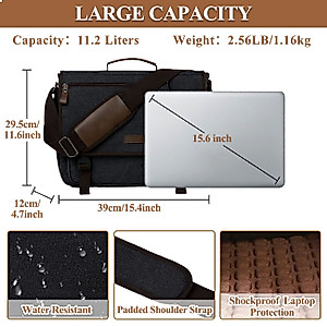 VASCHY Messenger Bag for Men, Canvas Water Resistant Briefcases 15.6in Laptop Bag Crossbody Satchel Computer Bags for Work Office Bag for Women Dark Gray