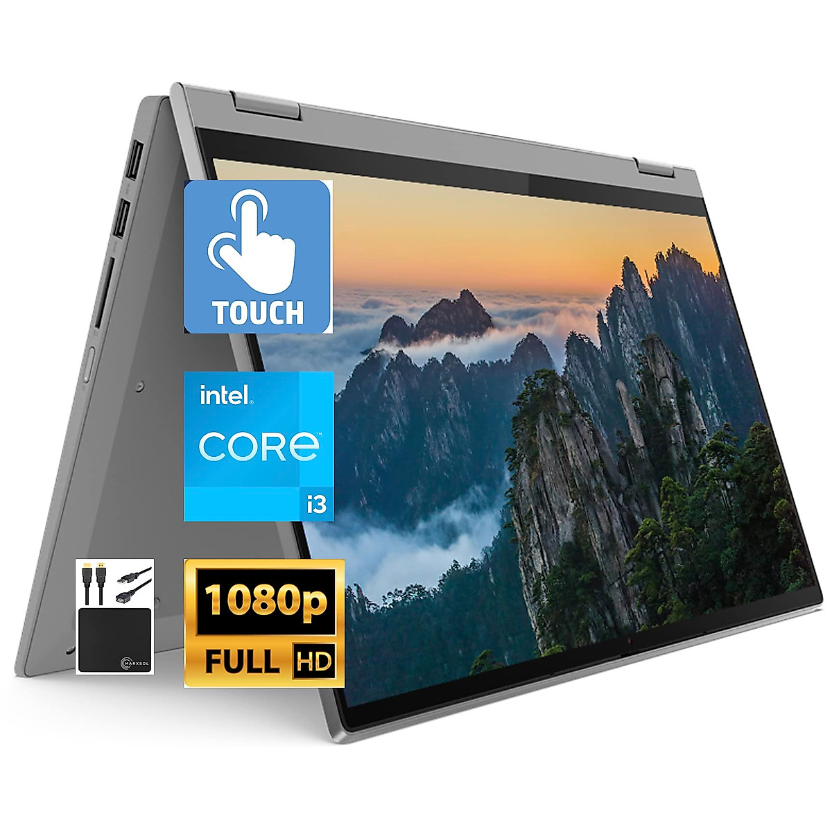 Lenovo 2022 Newest Flex 5i 14" FHD Touchscreen 2-in-1 Laptop Computer, Dual Core Intel i3-1115G4 (Upto 4.1GHz, Beats i5-1030G7), 4GB RAM, 256GB SSD, WiFi, Webcam, Platinum Gray, Win 11+MarxsolCables