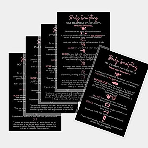 Body Sculpting Pre and Post Treatment Information Cards | 30 Pack | 4x6” inch Large Postcard Size | Black with Rose Gold Design