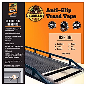Gorilla Anti-Slip Tread Tape, 2" x 10' Roll, Black, (Pack of 1)