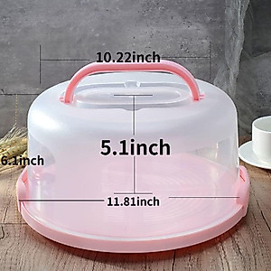 NVAZIOP 10 Inch Cake Carrier Stand Round Holder Storage with Lid and Handle for Transport Storage Container Tray Cake Cover Stand Cupcake Containers Keeper Kitchen Cooking Box Large (Pink)