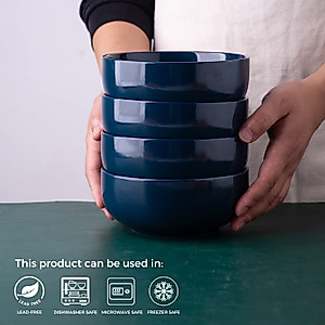 AmorArc Stoneware Cereal Bowls Set for kitchen, 22oz Ceramic Deep Soup Bowls Set of 6, Blue Bowls Set for Breakfast, Lunch, Dinner. Microwave&Dishwasher Safe, Navy