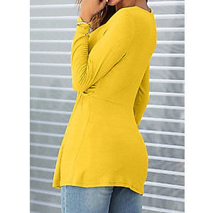 Tankaneo Womens V-Neck Front Knotted Blouse Shirt Long Sleeve Elegant Casual T-Shirt Solid Color Pullover Tops