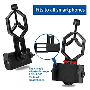 Telescope Adjustable Phone Scope Mount, Smartphone Adapter Mount for Monoculars, Binoculars and Microscopes, Fit Almost All Brands of Smartphones