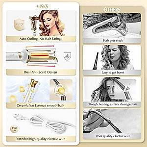 VISKS Auto Ceramic Hair Curler, Automatic Curling Iron with 1" Barrel & 3 Heat Settings, Super Easy-to-use 1 inch Curling Iron, Auto Rotating Curling Wand, Fast Heating Rotating Curling Iron