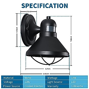 LONEDRUID 2 Pack Motion Sensor Outdoor LED Wall Light Dusk to Dawn Exterior Sconce Lighting Fixture Waterproof Wall Mount Barn Lamp Black Outside Lantern for House Porch Garage Farmhouse