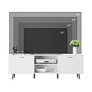 AIEGLE TV Stand with Storage, Modern 69" Gaming Entertainment Center with 2 Doors, Wood Media Stand for for 65/70/75 Inch TV, TV Console Table for Living Room, White
