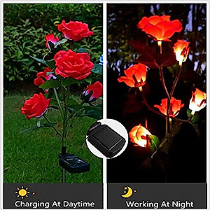 OPDENK Solar Powered Waterproof LED Path Light Simulation Rose Stake Light with 6 Flowers/Pack Outdoor Landscape Lawn Lamp for Garden Home Decoration Patio Yard (Red)