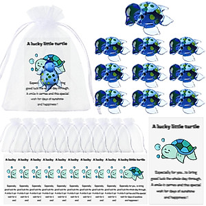 Wesiti 10 Sets Lucky Turtle Positive Inspirational Turtle Gifts 10 Pcs Mini Sea Turtle Figures 10 Pcs Thank You Note Greeting Cards 10 Pcs Organza Bags for Coworkers Employee Appreciation Gifts