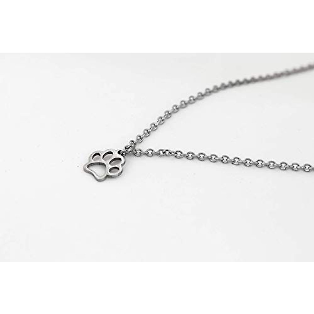 Silver paw necklace, dog paw outline pendant, silver tone stainless steel chain necklace, gift for her, animal cat jewelry, Layering necklace, pet lover, waterproof