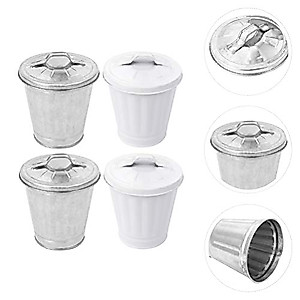 VOSAREA Plastic Bins 4pcs Desktop Garbage Trash Can Mini Metal Rubbish Bin with Lid Iron Flower Pots Tabletop Waste Bin for Kitchen Bedroom Office Decor Car Cup Holder