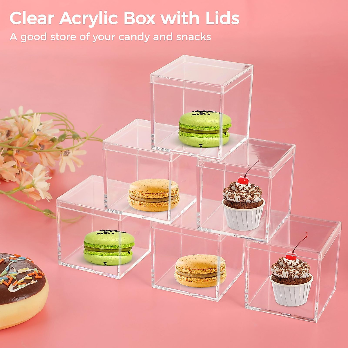 40 Pcs Clear Acrylic Boxes, Small Clear Boxes with Lids, 2.2 x 2.2 x 2.2 in Plastic Square Cube, Square Display Box, Clear Container Boxes for Candy Pill Earring Jewelry Tiny Beads