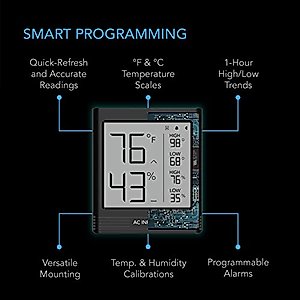 AC Infinity CLOUDCOM B2, Temperature Humidity Smart Hygrometer with LCD Display and Bluetooth App Monitor, Climate Gauge Thermometer for Basements, Guitar Rooms, Grow Tents, and Greenhouses