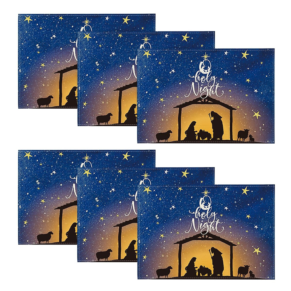 Artoid Mode The Lord Blue Sky Christmas Placemats Set of 6, 12x18 Inch Seasonal Winter Holy Night Table Mats for Party Kitchen Dining Decoration