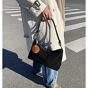 Small Shoulder Bags for Women Corduroy Bag Cute Hobo Tote Handbag Mini Clutch Purse Zipper Closure