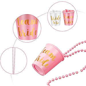 Boao 8 Pieces Bride Shot Necklace Glass, Bachelorette Shot Glass Necklace with Gold Foil for Wedding Bachelor Party and Bridal Shower Decorations(Pink)