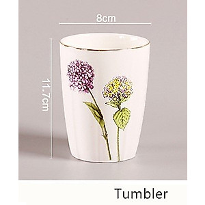 JruF Dandelion Love Ceramic 5 Piece Set Of Bathroom Accessories, Including Decorative Countertop Soap Box, Toothbrush Holder, Tumbler, Lotion Dispenser, Gift Box (Purple)
