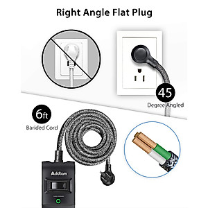 10 Ft Power Strip Surge Protector- 5 Outlets 3 USB Ports, Flat Plug Braided Extension Cord, Overload Surge Protection, Wall Mount for Hotel, Home and Office.