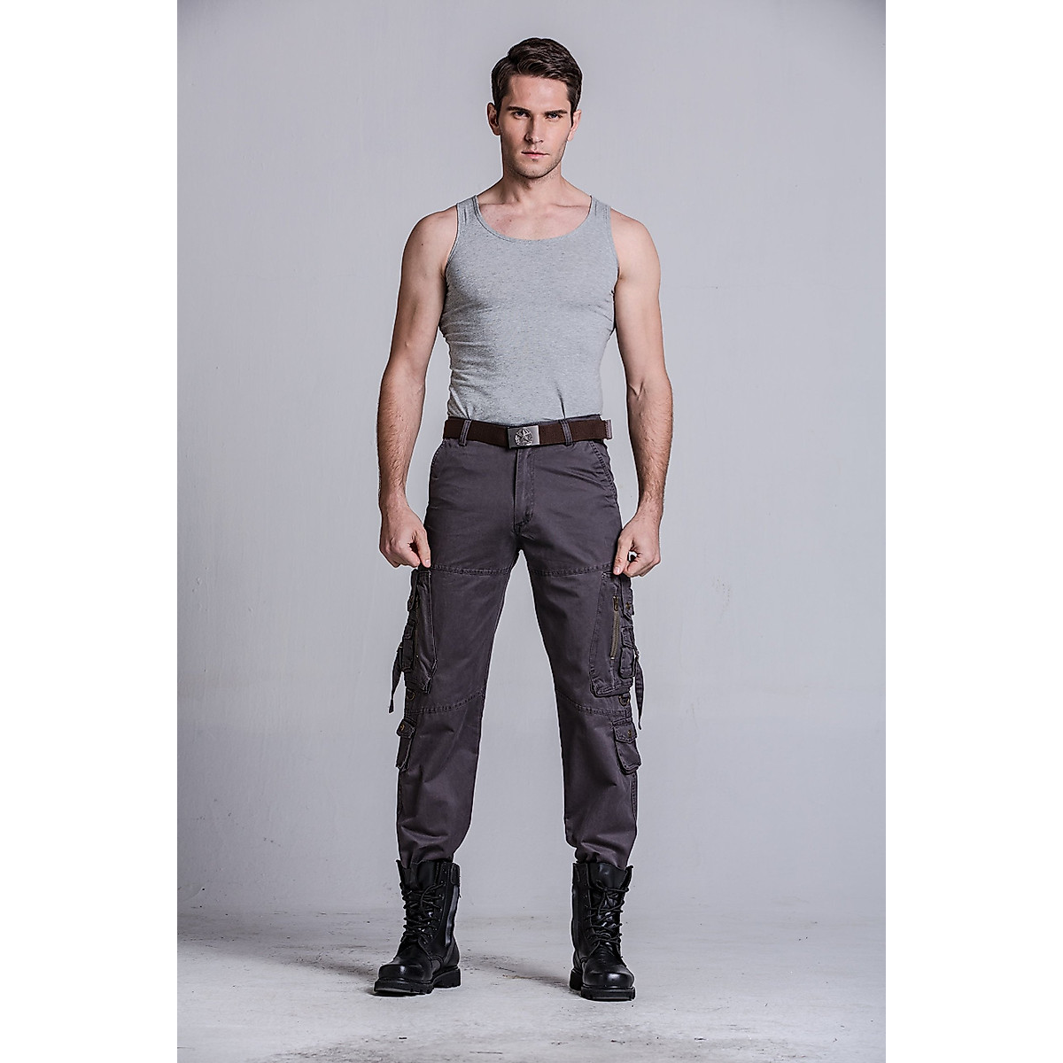 Keybur Men's Cotton Casual Military Army Cargo Camo Combat Work Pants (36, Gray)