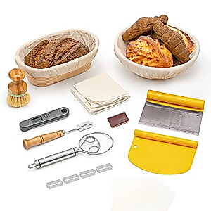 Sourdough Bread Baking Supplies CODOGOY 10 inch Oval & 9 inch Round Banneton Bread Proofing Basket Set Include Food Thermometer