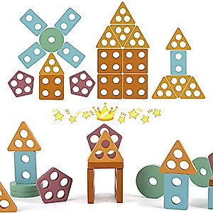 Montessori Toys for 1 Year Old Baby Boy Girl, Wooden Blocks & Stacking Toys for Toddler, Color Recognition Shape Sorter Educational Wooden Toys for Kids 1 2 3 4 year old Preschool Learning Puzzle Gift