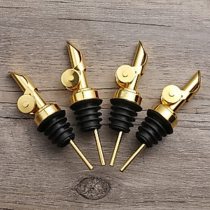 Molimoli Olive Oil Dispenser Bottle for Kitchen, Glass Bottle Dispenser for Kitchen Weighted Stainless Steel Pourers, Liquor Bottle Pourers, Pack of 4 (Pourers), 350 ml Oil Bottles Gold