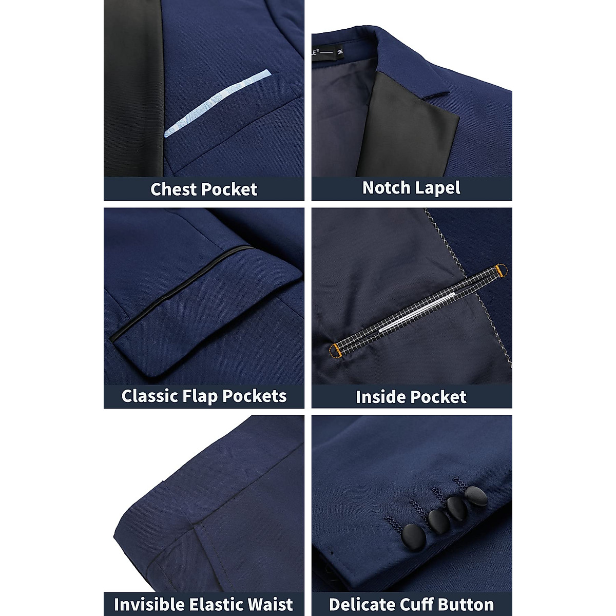 MAGE MALE Men's 2 Piece Suit Notched Lapel One Button Slim Fit Formal Wedding Prom Tuxedo Suits Blazer Pants with Bow Tie Set