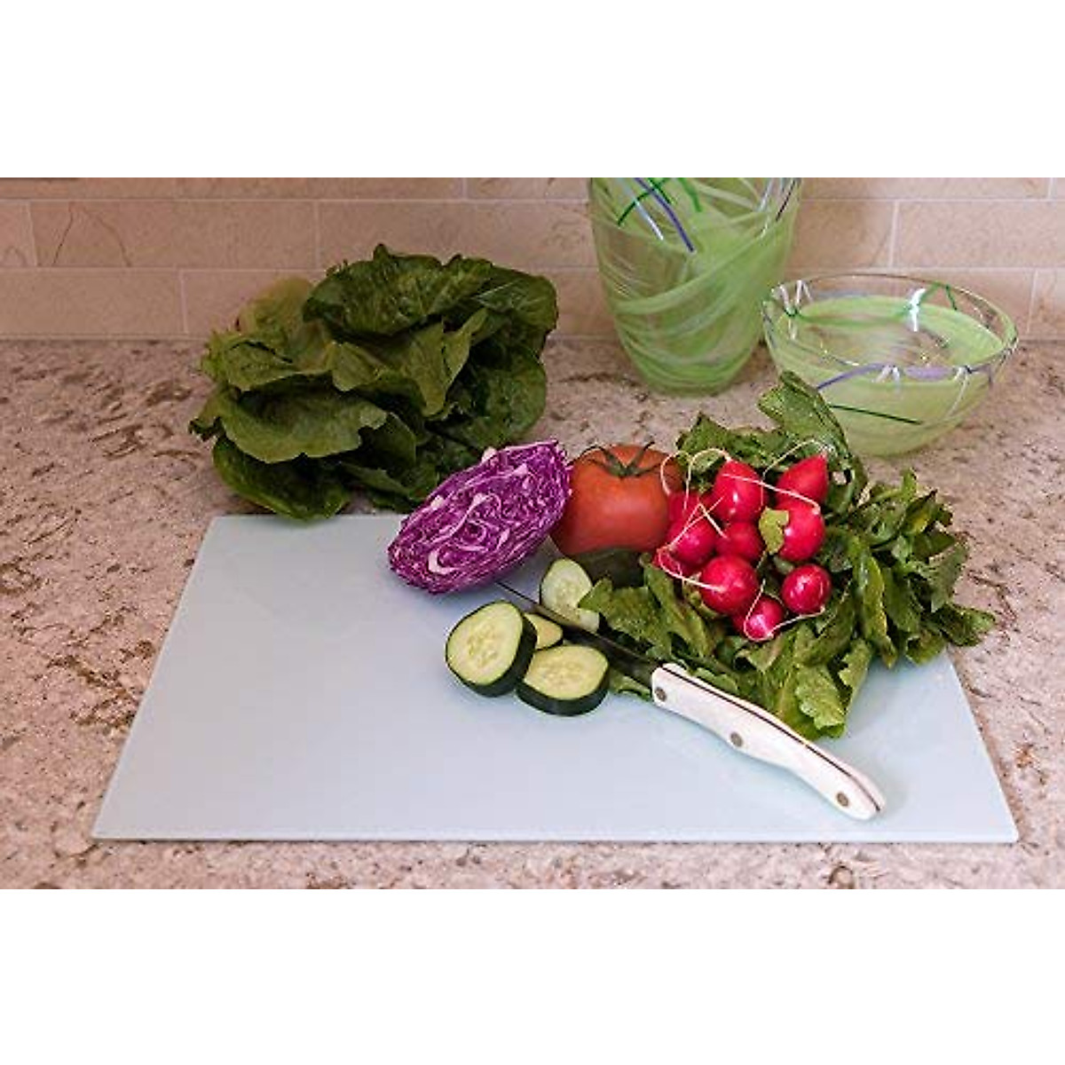 Clever Chef Glass Cutting Board, Non Slip Cutting Board is Shatter-Resistant, Durable, Stain Resistant, Dishwasher Safe, White