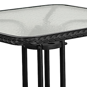 Flash Furniture Barker 28'' Square Tempered Glass Metal Table with Black Rattan Edging