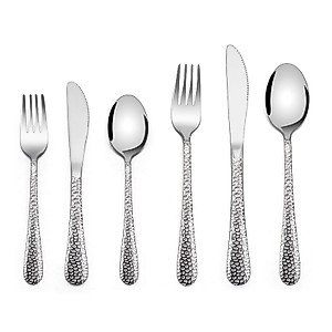 12 Piece Kids Utensils Silverware Set, E-far Stainless Steel Hammered Toddler Cutlery Child Flatware Progress Set, Small Adult Diet Tableware Include Fork Spoon Knife, Mirror Finished, Dishwasher Safe