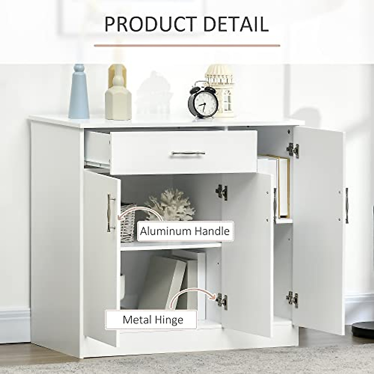 HOMCOM Sideboard Buffet Cabinet, Coffee Bar Cabinet, Kitchen Cabinet with Drawer, Doors and Adjustable Shelves for Living Room, Kitchen, Entryway, White