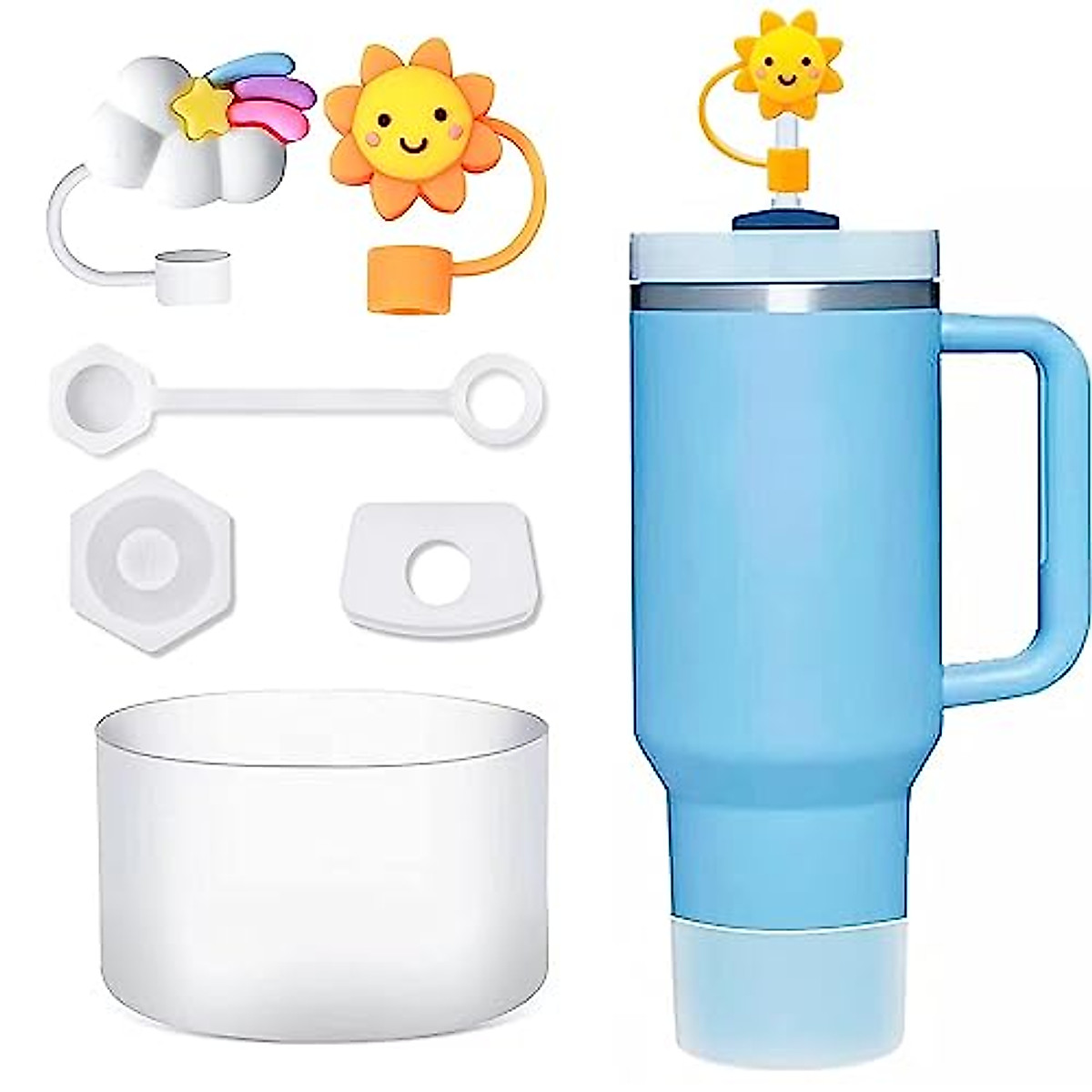 6PCS for Stanley Cup Accessory, FAMOPLAY Spill Stopper for Stanley 40 oz Tumbler with Handle 30 oz including H2.0, 3 Straw Covers, 1 Spill Stopper, 1 Leak Stopper and 1 Cup Boot