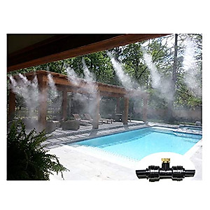 Furnrubden Water Brass Misting Nozzle,Outdoor 1/4" Slip-Lok Mist System Nozzle, Greenhouse Fan Misting Tee Kit for Cooling System (12Nozzle+10Seat)