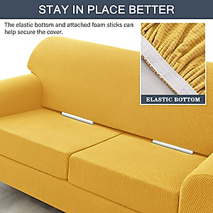 CONRUSER Stretch Sofa Slipcover, Soft Jacquard Sofa Covers for 2 Cushion Couch Washable Furniture Protector for Pets & Kids (Yellow, M)
