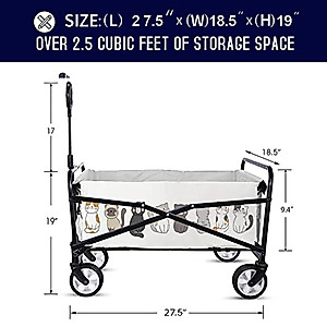 Collapsible Wagon Cart Draw Banner Cute cat on White forgreeting cardpostercoverprintbanner Foldable Utility Wagon Large Capacity Garden Cart with Push Bar for Beach Camp Outdoor Shopping