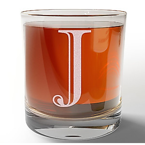 Etched Monogram 11oz Whiskey Rocks Glass (Letter J), A-Z Customized Bourbon Gifts for Men, Personalized Old Fashioned Scotch Glass, Custom Engraved Gifts for Him, Initial, Name, Regalos Personalizados
