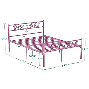 Elephance Full Size Bed Frame with Headboard and Footboard, Metal Platform Bed Frame with 14 Inch Storage Space No Box Spring Needed Easy Assembly for Adult Pink