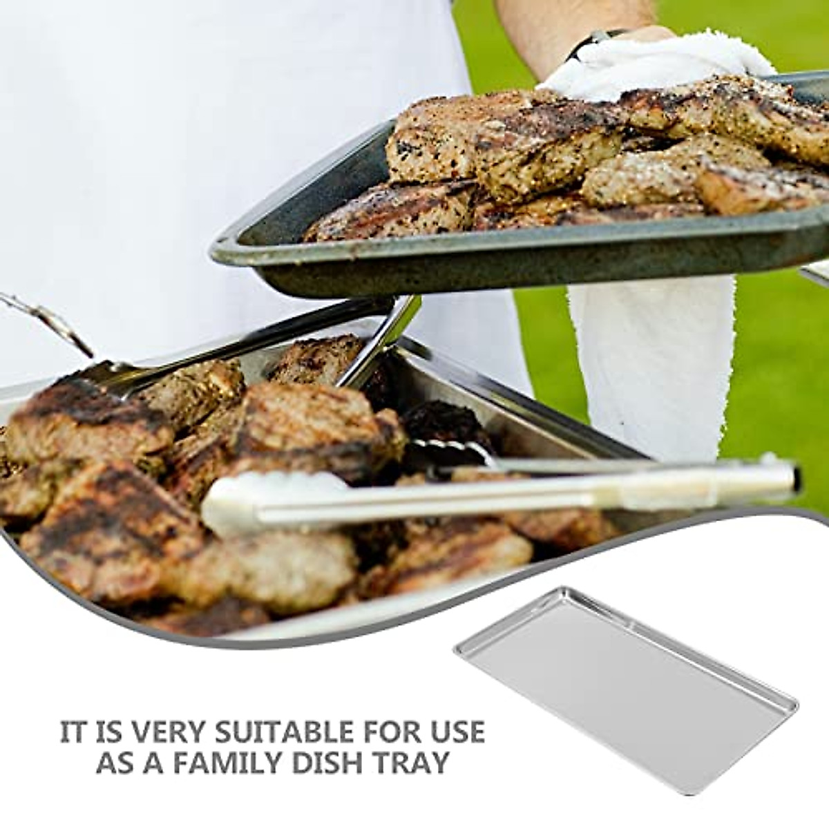 Beavorty 1Pcs Burger Serving Trays Banquet Food Plate Rectangle Dinner Plates Stainless Steel Square Dishes Food Container