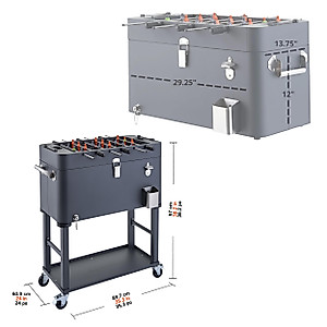 TRINITY 80 Quart Beverage Cooler and Ice Chest with Foosball Table Top and Bottle Opener, Rolling Cart and Storage Shelf, Detachable Tub, 96 Can Capacity, includes Protective Cover, Charcoal Gray
