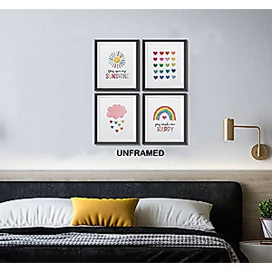 Inspirational Quote You Are My Sunshine Poster Prints for Home Girls Room Kids Room Nursery Classroom Decor,Boho Sun Rainbow Cloud Hearts Pattern Decorations Prints Wall Art Unframed 4pcs 8x10inches