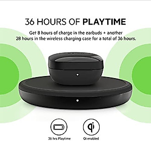 Belkin Wireless Earbuds, SoundForm Freedom True Wireless Bluetooth Earphones with Wireless Charging Case IPX5 Certified Sweat and Water Resistant with Deep Bass for iPhones and Androids - Black