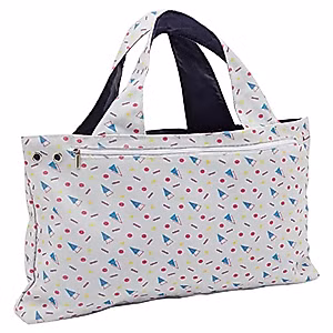 Portable Knit Tote Bag, Crochet Knitting Yarn Storage with Pockets (Geometric, 16.5 in)