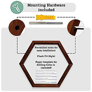 SweetSet Hexagon and Honeycomb Floating Wooden Shelves for Wall mountingStacking, Includes Set of 5 Shelves Screws and Anchors Included, Also Includes Measuring Template for Easy Mounting, Brown-red