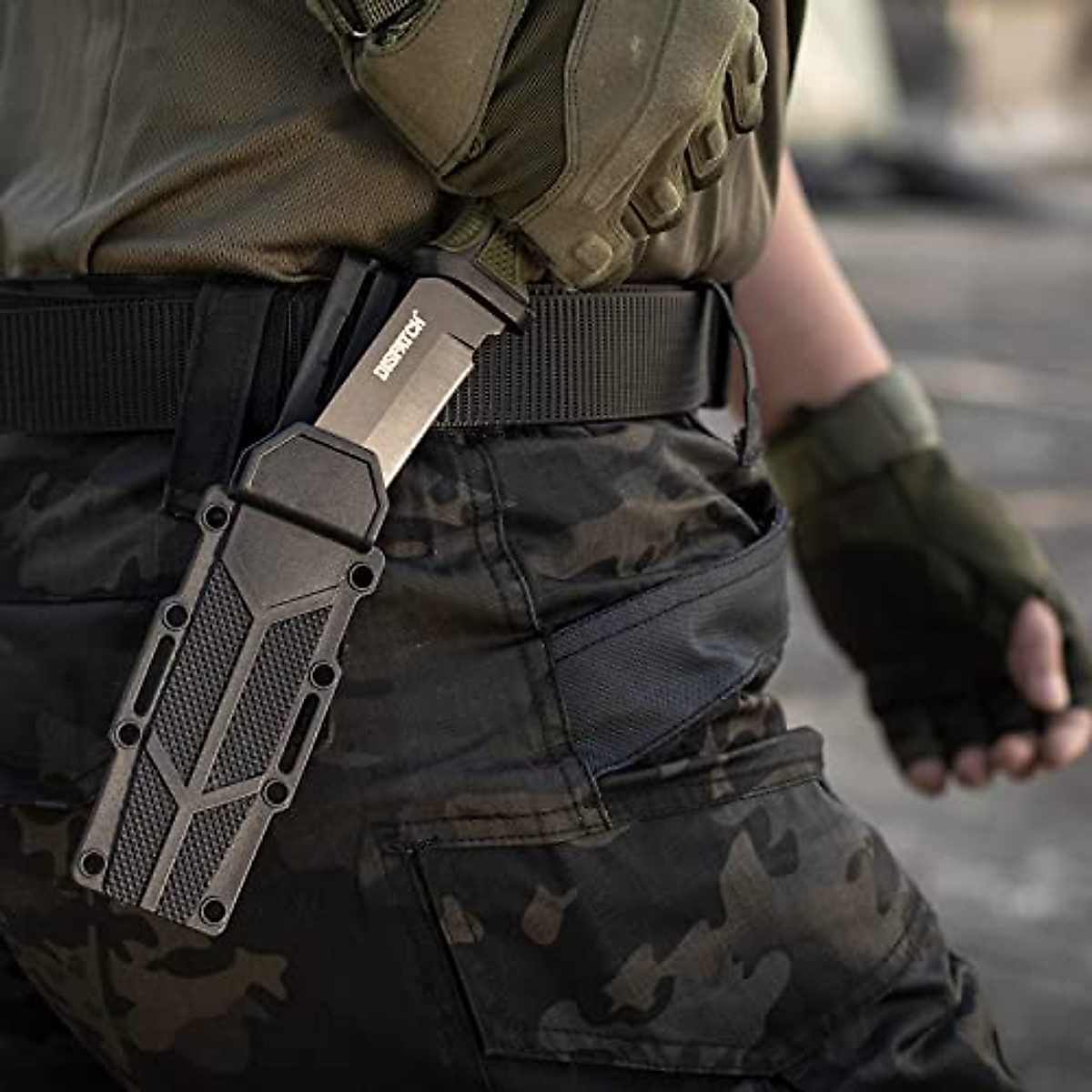 Dispatch Tactical Fixed Blade Knife Bushcraft Survival Hunting Tool, Non-slip Stylish Handle, with Practical Sheath, for Camping, Hunting, Adventure, 9'' Closed