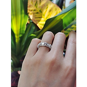 DovEggs Emerald Cut Moissanite Wedding Band 3.5CTW Total 3x5mm GHI Color Moissanite Lab Grown Diamond Engagement Ring Full Eternity Wedding Ring 14K Gold QUALITY Sterling Silver for Women（5.5）