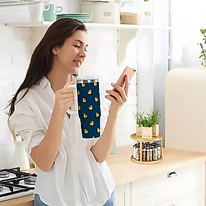 MCHIVER Blue Yellow Ducks 30 oz Tumbler with Handle and Straw Stainless Steel Vacuum Water Bottle Leak-proof Travel Coffee Mug Insulated Tumbler for Hot Cold Beverages