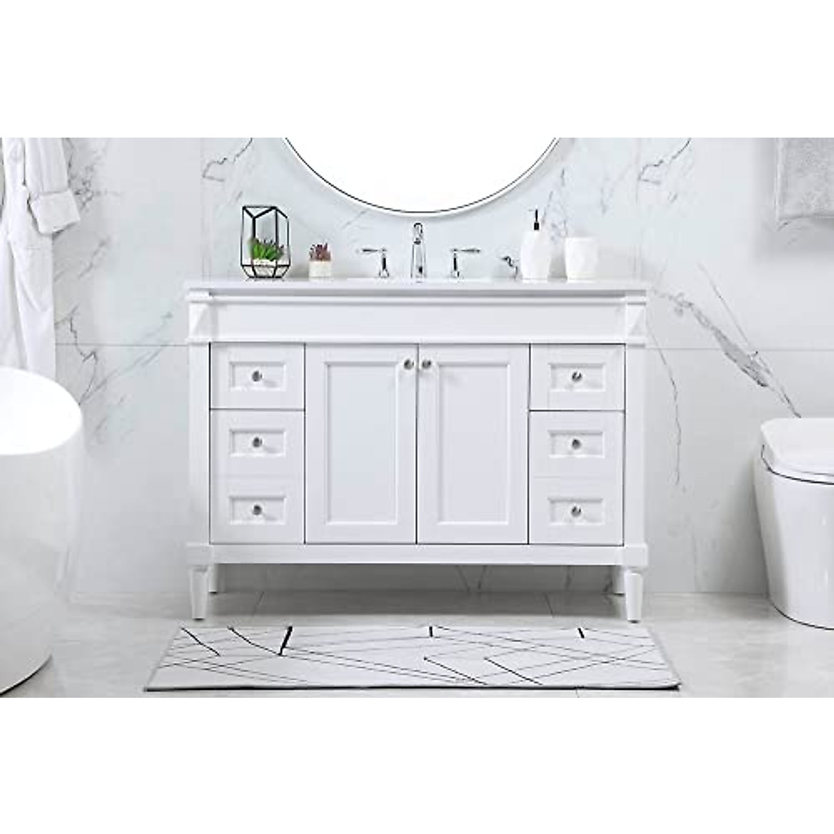 Elegant Decor Indoor Modern Under Sink Bathroom Fixtures Storage Organizer Cabinet 48 inch Single Bathroom Vanity - White